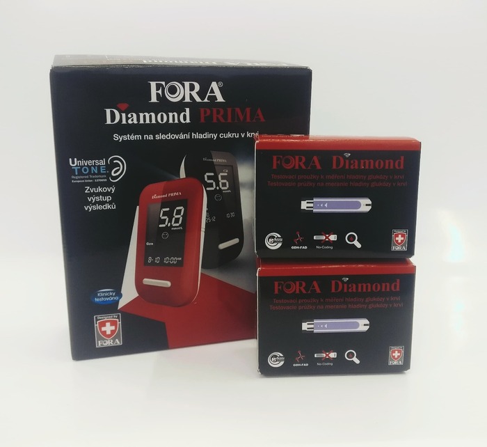 Sada 2 balení proužku FORA DIAMOND + ZDARMA GLUKOMETR FORA DIAMOND ...